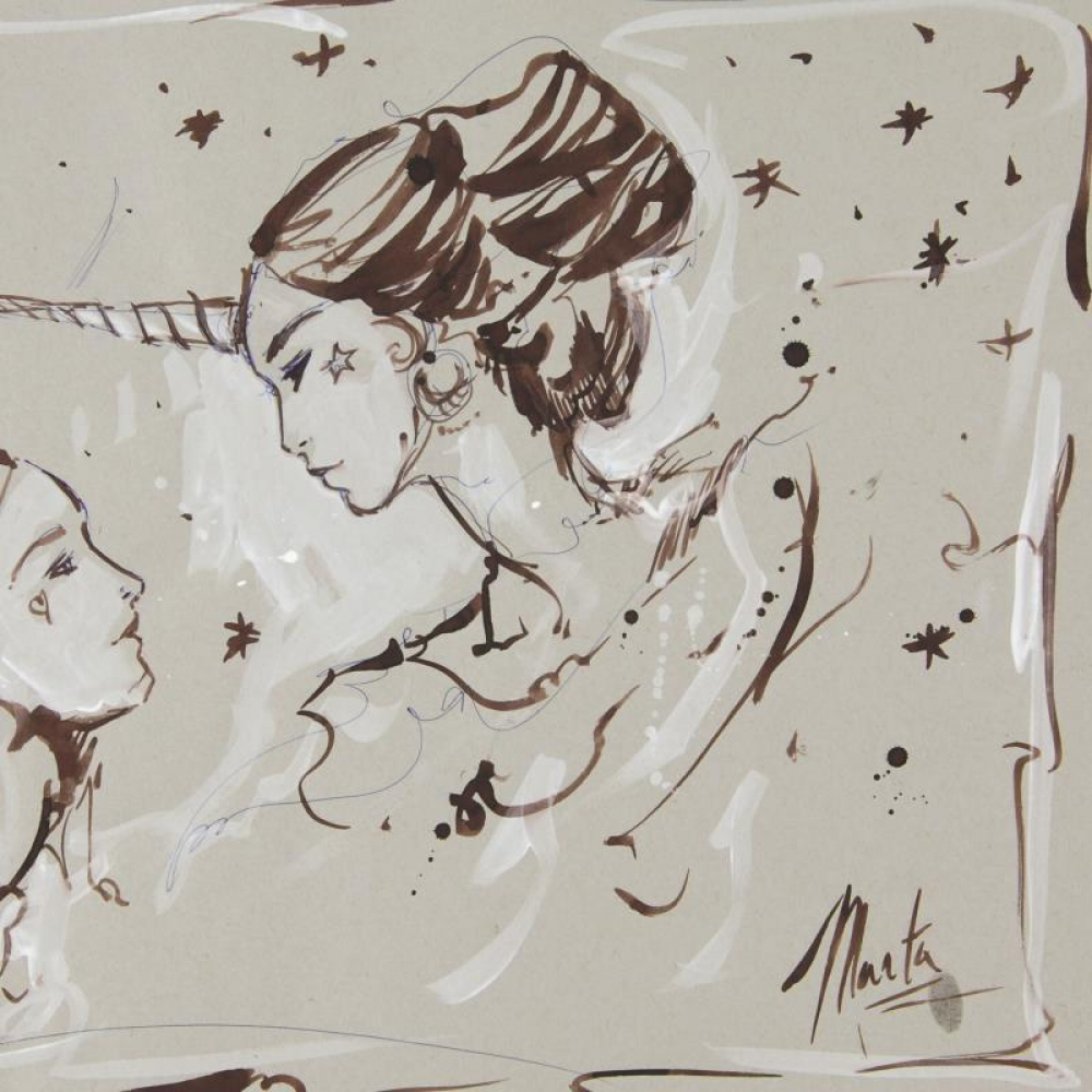 Marta Wiley Signed "Unicorn Horn" 24x18 Original Ink Sketch with Thumb ...