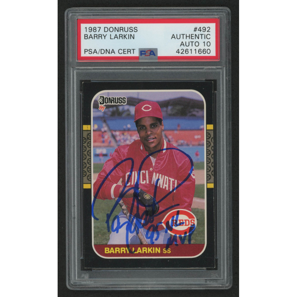 Barry Larkin Signed 1987 Donruss #492 RC Inscribed "95 NL MVP" (PSA ...
