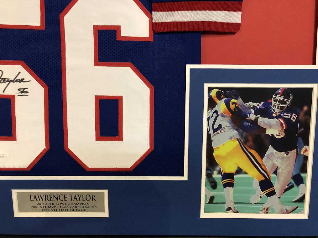 Lawrence Taylor Signed 35x43 Custom Framed Jersey (JSA COA) | Pristine ...