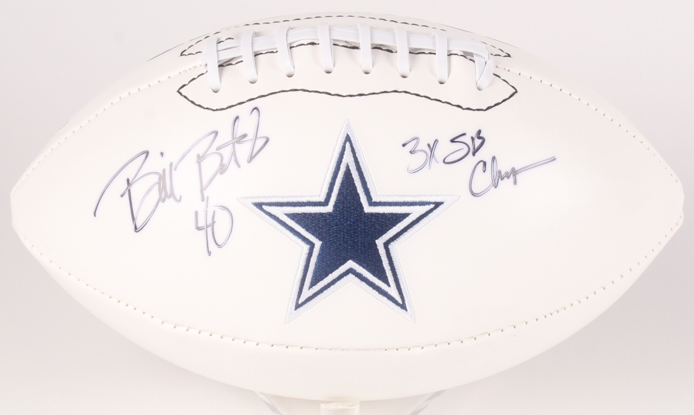 Bill Bates Signed Dallas Cowboys Logo Football Inscribed "3x SB Champ ...