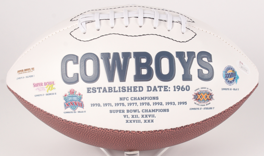 Bill Bates Signed Dallas Cowboys Logo Football Inscribed "3x SB Champ ...