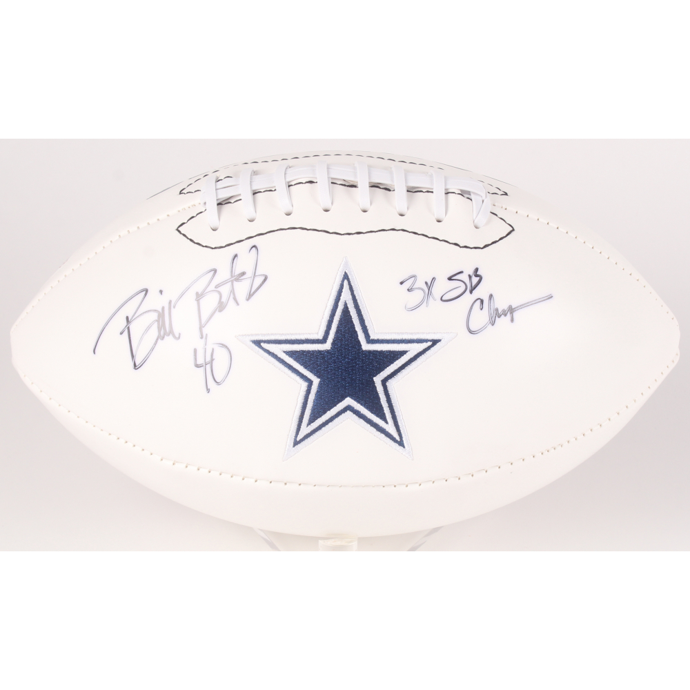 Bill Bates Signed Dallas Cowboys Logo Football Inscribed "3x SB Champ ...
