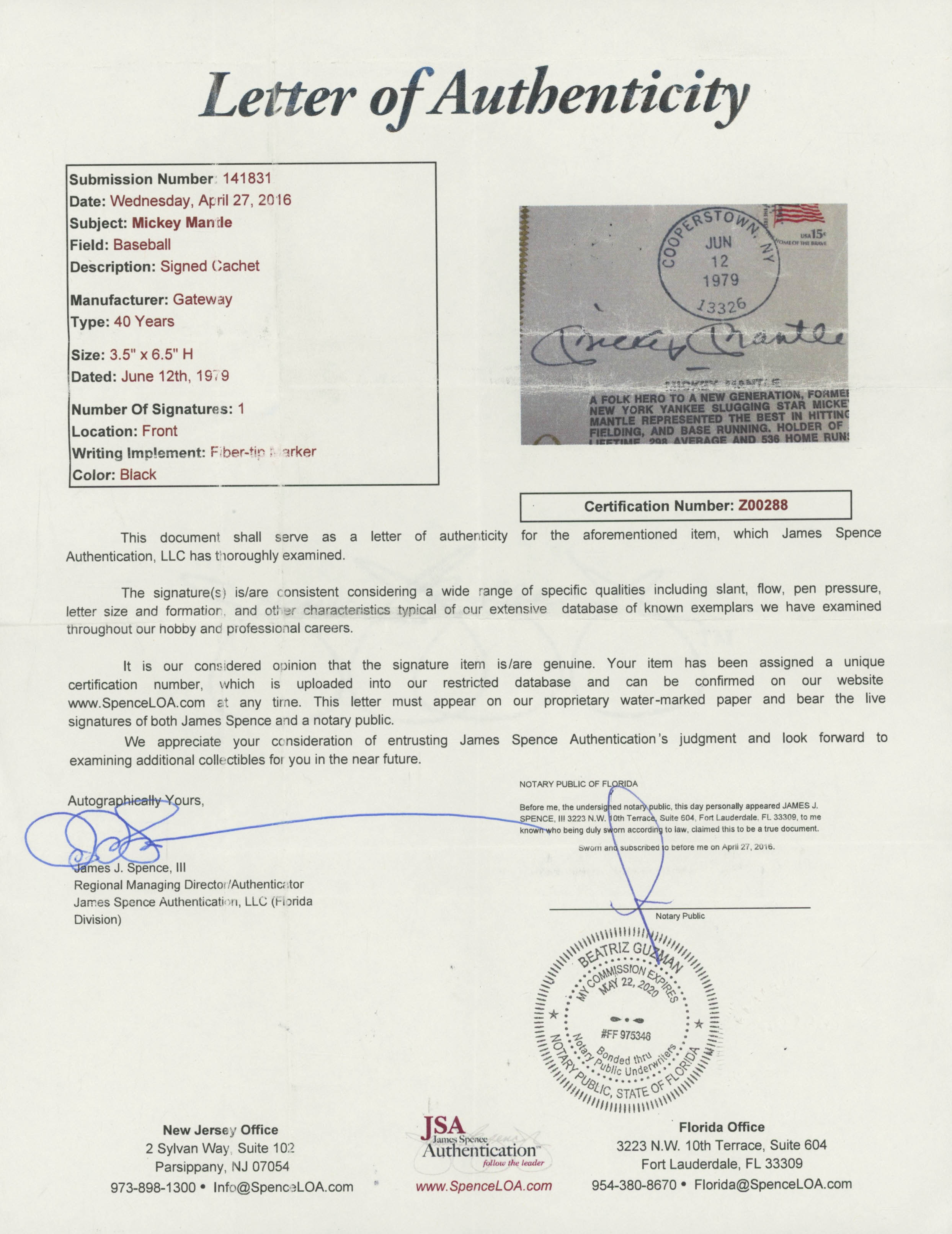 Mickey Mantle Signed 1979 40 Years Cooperstown FDC Envelope (JSA LOA ...