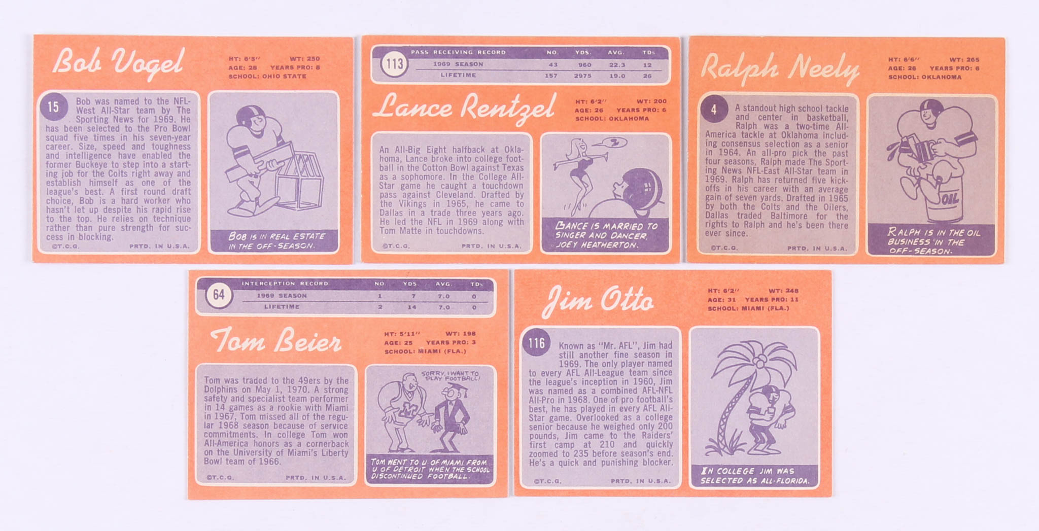 Lot of (70) 1970 Topps Football Cards with #4 Ralph Neely, #15 Bob ...