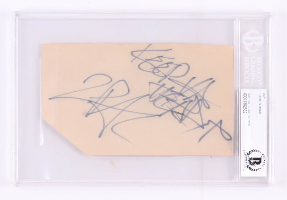 Tupac Shakur Signed 4x6.5 Cut Inscribed "Keep Ya Head Up" (BGS ...