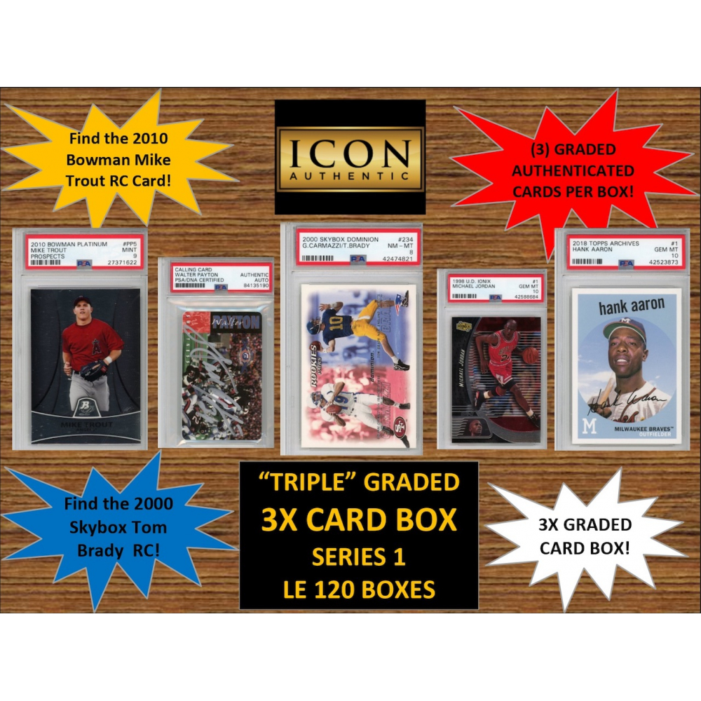 ICON AUTHENTIC “TRIPLE” GRADED 3X CARD BOX (3) GRADED CARDS PER BOX ...