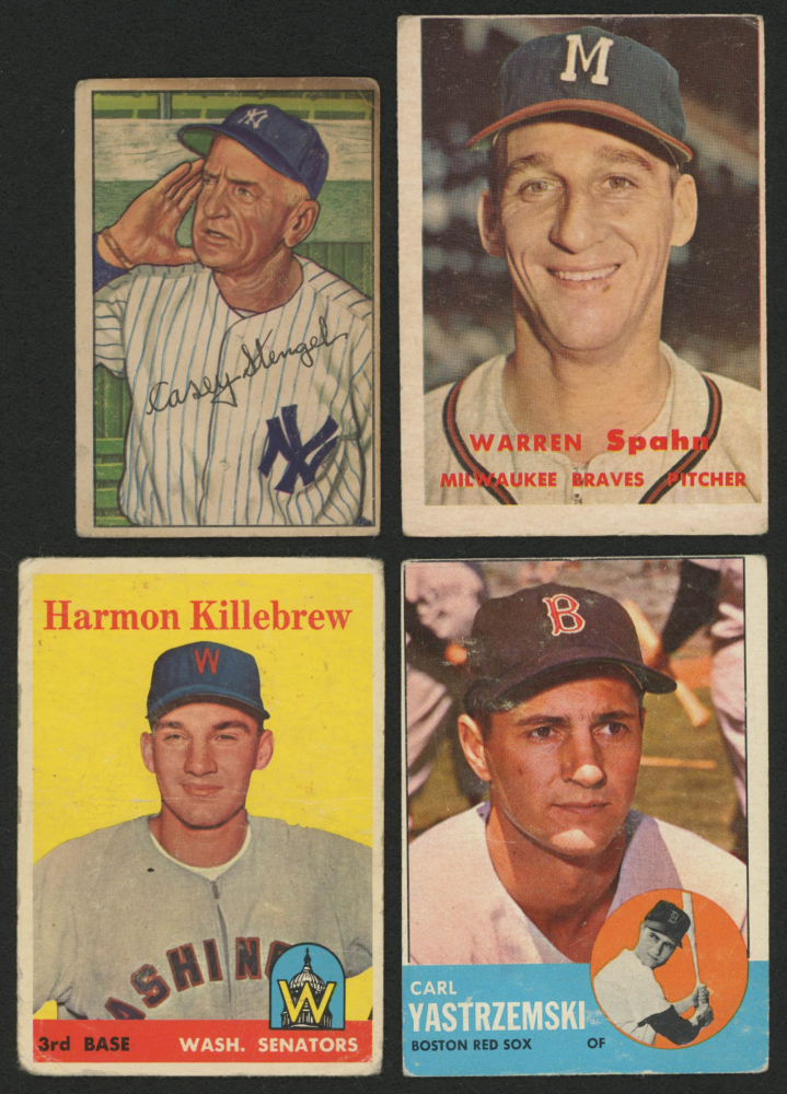 Lot of (4) Assorted Baseball Cards with 1952 Bowman #217 Casey Stengel ...
