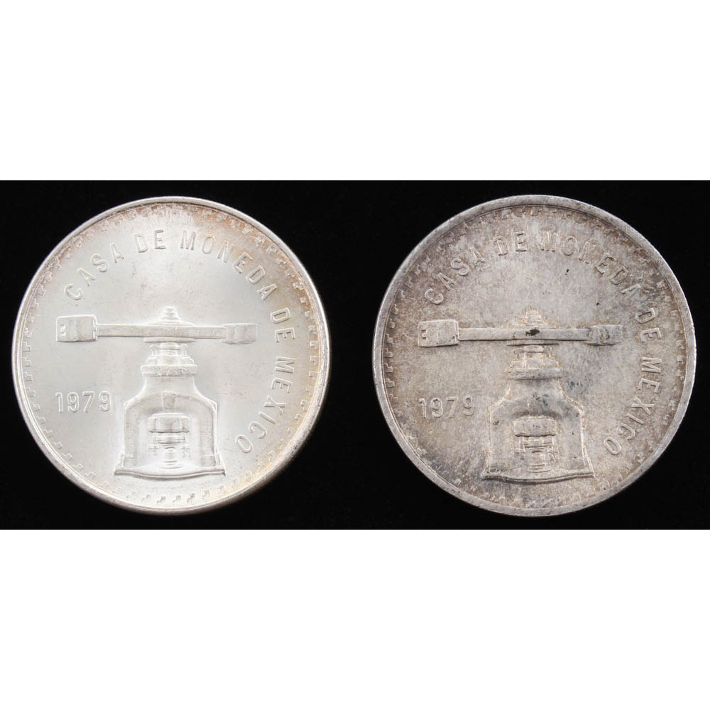 Lot of (2) 1979 Mexico 1 Troy Ounce Sterling Silver Casa De Moneda Coin ...