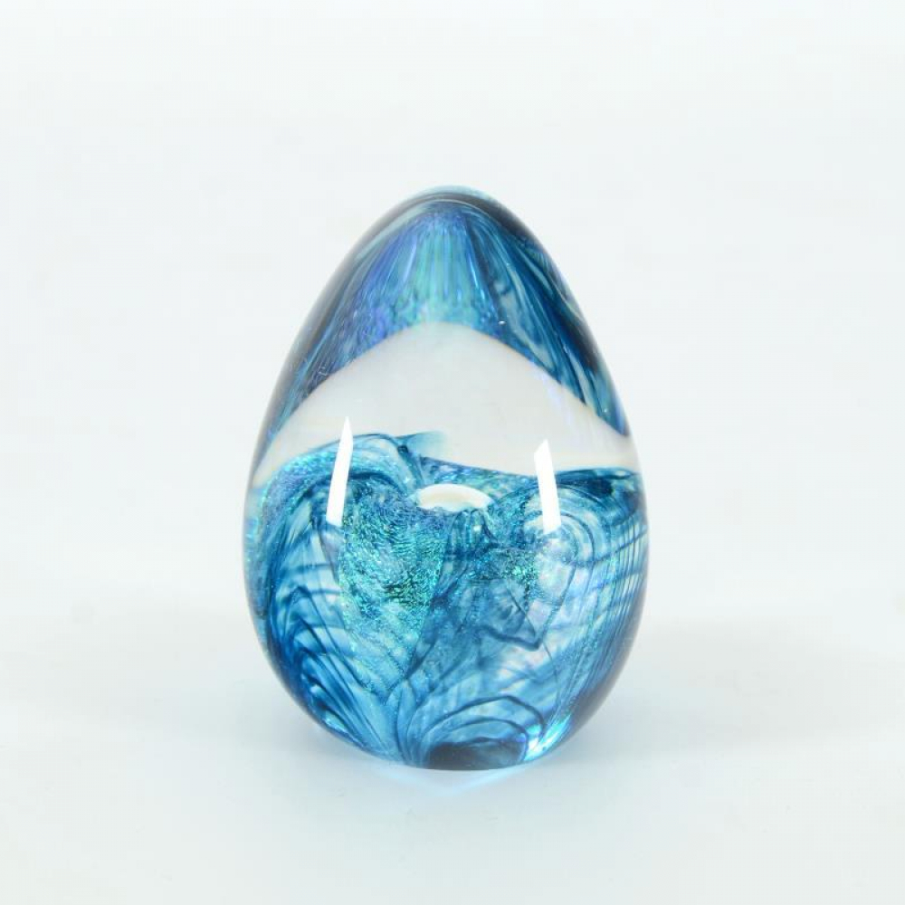 Glass Eye Studios "Aqua Flower" Hand Blown Glass Egg Sculpture ...