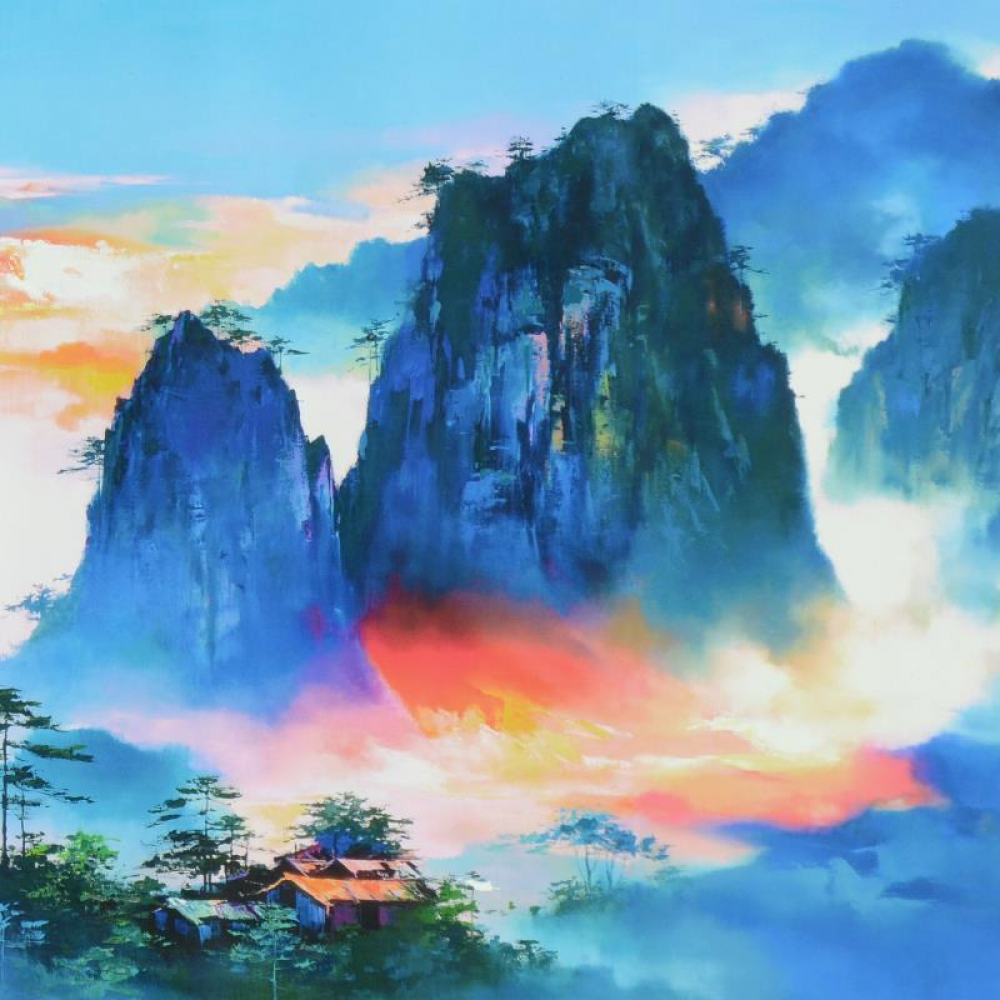 H. Leung Signed "About The Blue" Limited Edition 45x20 Giclee on Canvas ...