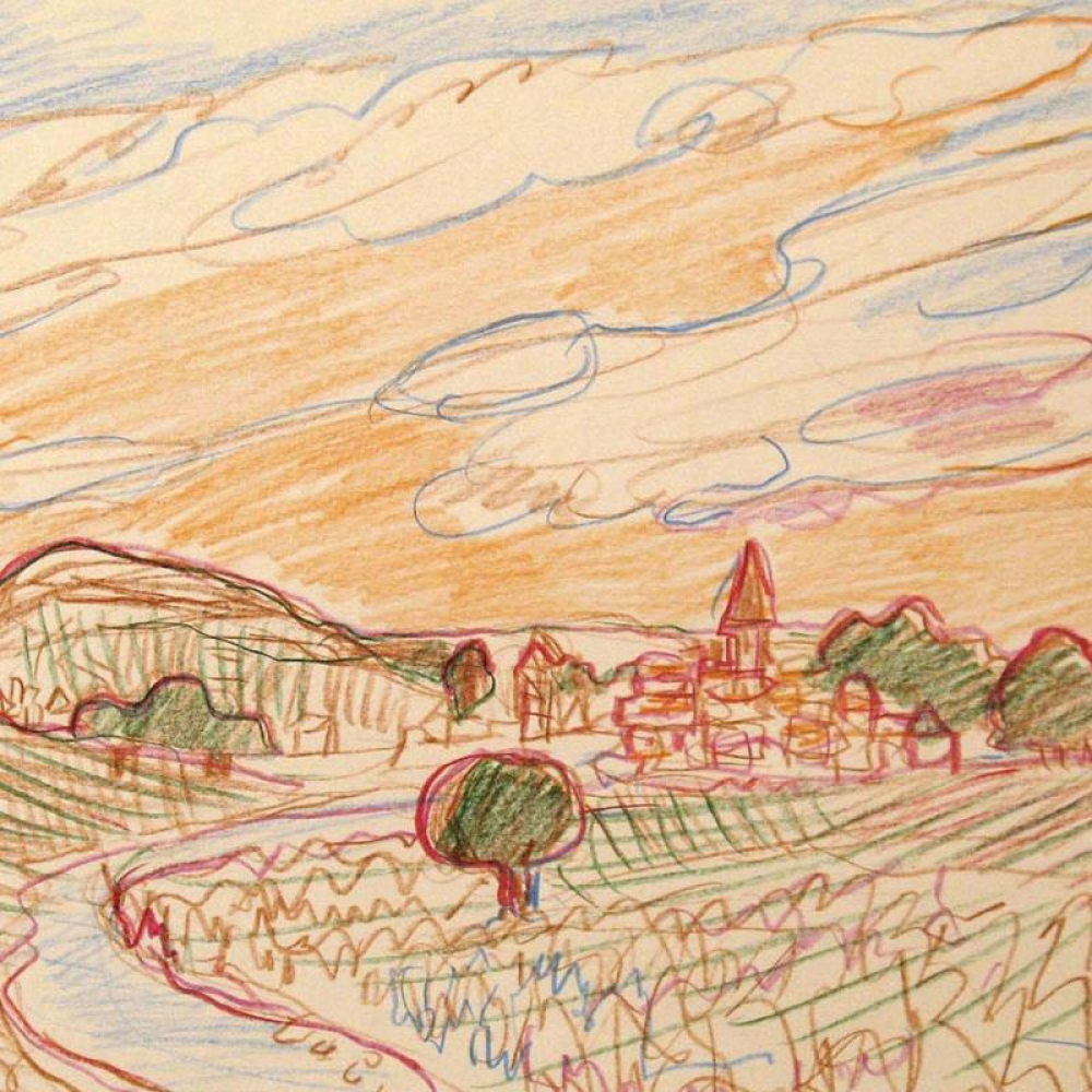 Wayne Ensrud Signed "View of Meursault, Burgundy" 15x18 Pencil Original ...