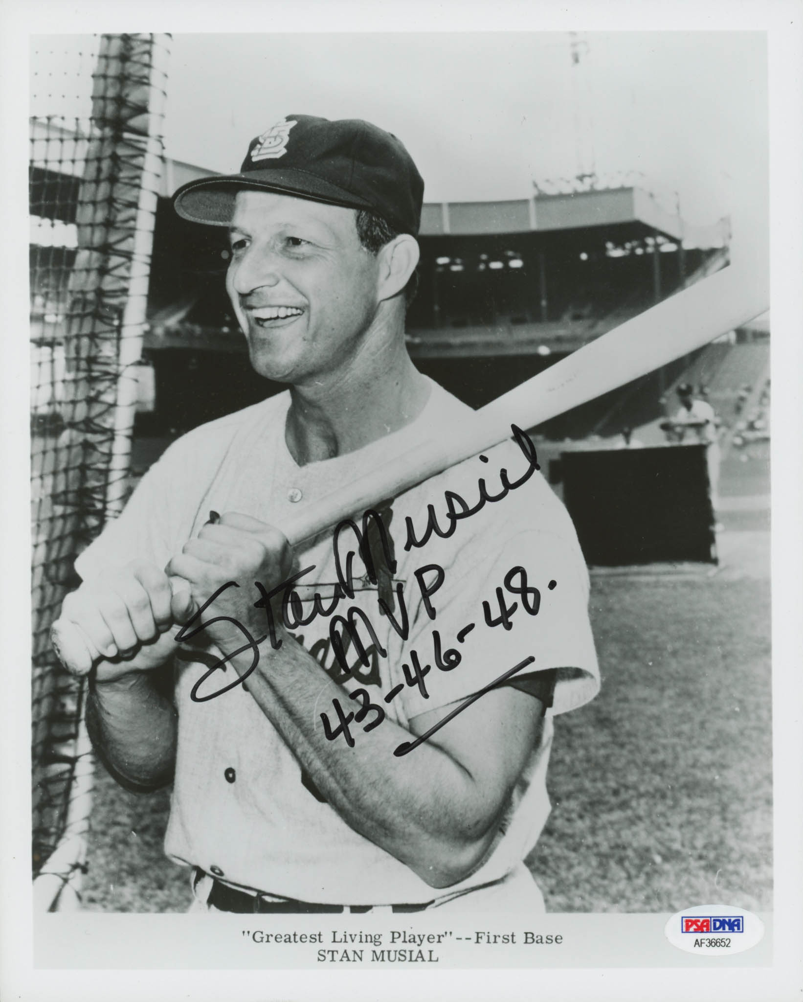 Stan Musial Signed St. Louis Cardinals 8x10 Photo Inscribed "MVP 43-46 ...
