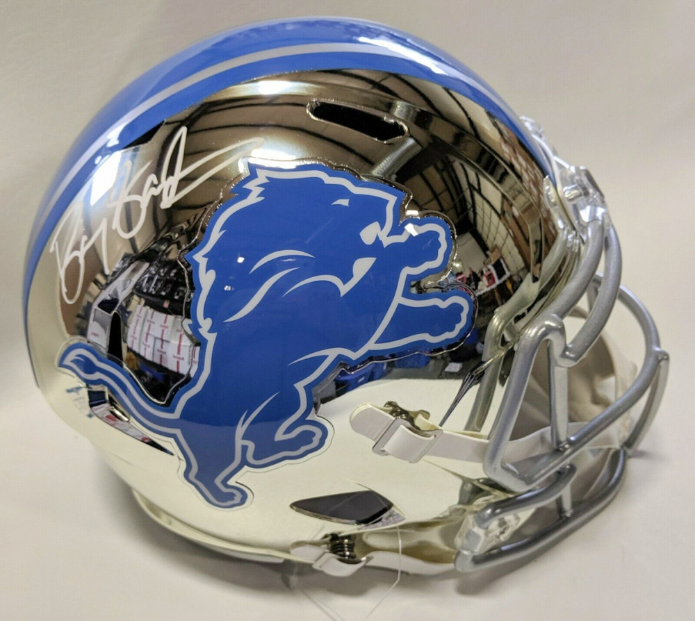 Barry Sanders Signed Detroit Lions Full-Size Chrome Speed Helmet ...