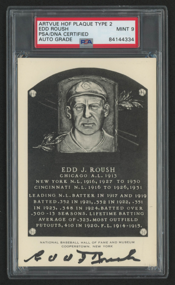 Edd Roush Signed Hall of Fame Plaque Postcard (PSA Encapsulated ...