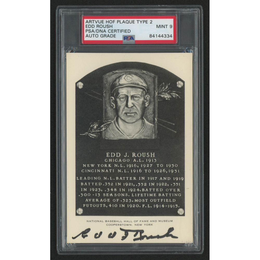 Edd Roush Signed Hall of Fame Plaque Postcard (PSA Encapsulated ...