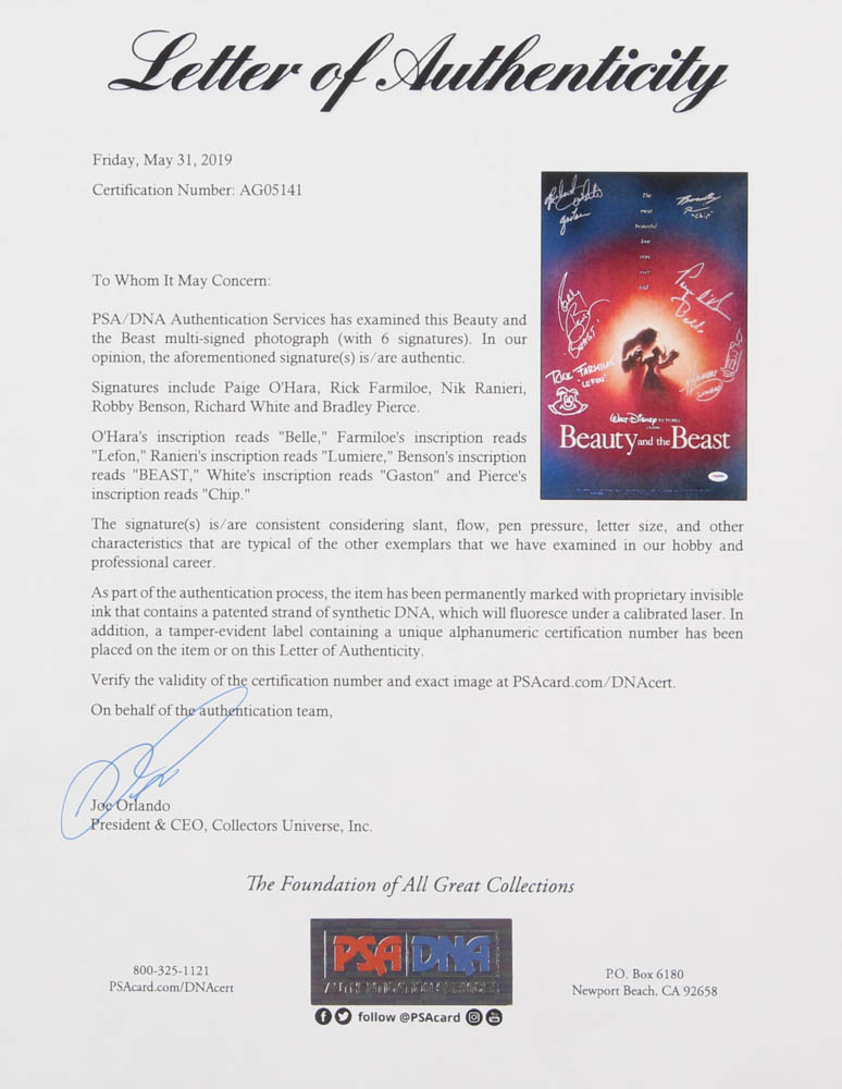 "Beauty and the Beast" 11x17 Movie Poster Photo Cast-Signed by (6) with ...