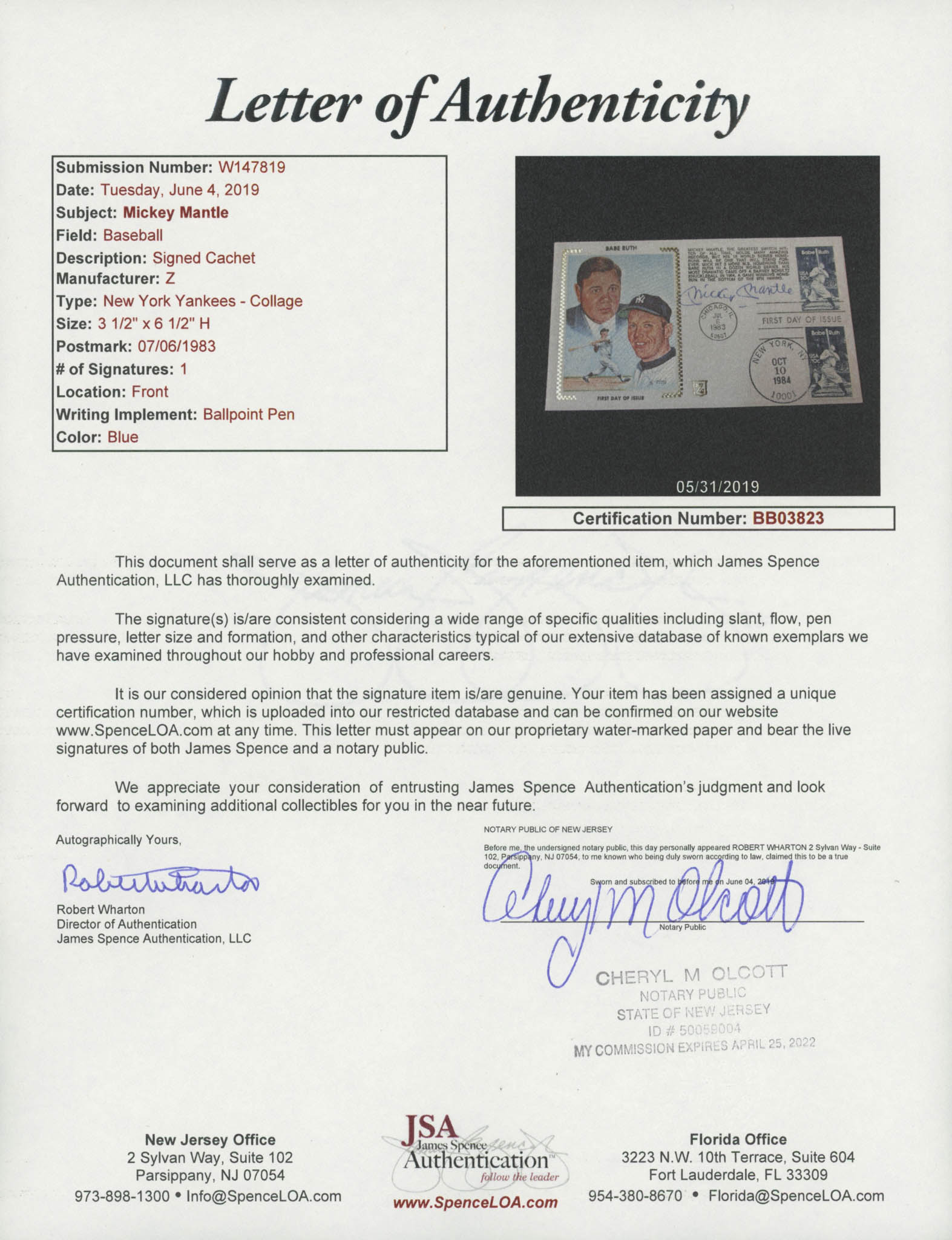 Mickey Mantle Signed New York Yankees 1984 FDC Envelope (JSA LOA ...