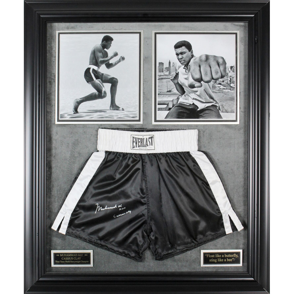 Muhammad Ali Signed 35x42 Custom Framed Boxing Trunks Display Inscribed ...
