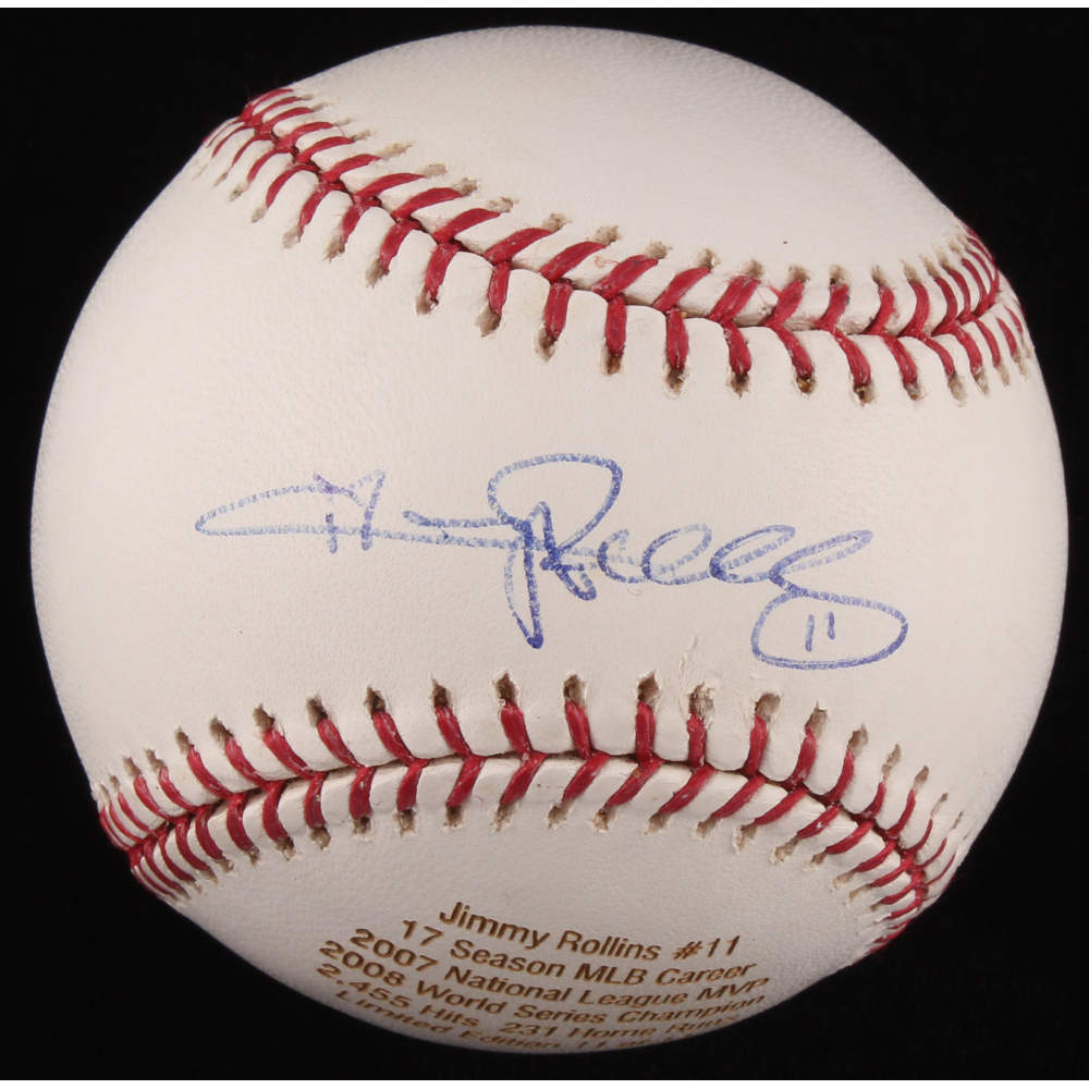 Jimmy Rollins Signed LE OML Engraved Career Stat Baseball (JSA COA ...