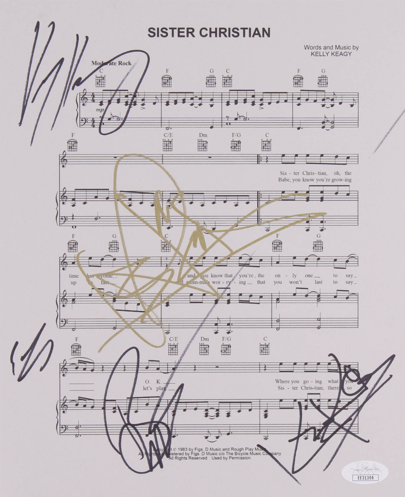 Night Ranger "Sister Christian" 8.5x11 Sheet Music Band-Signed by (5 ...