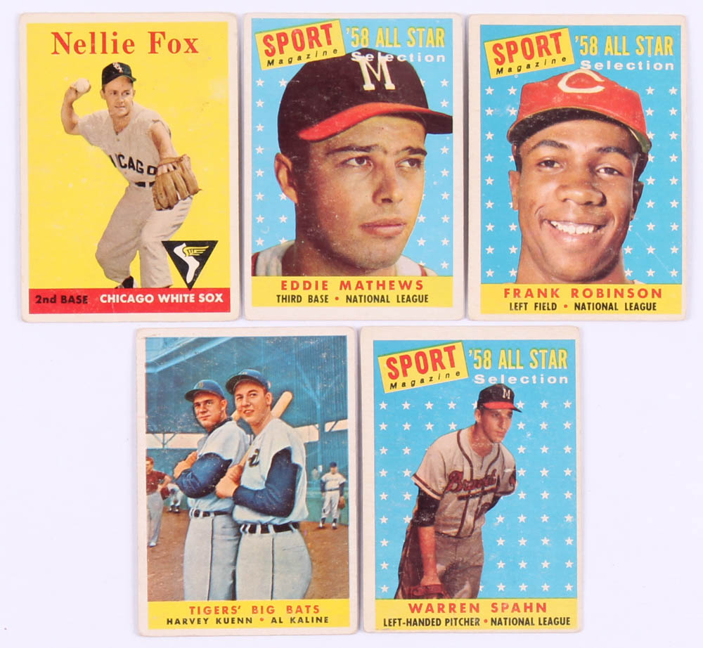 Lot of (57) 1958 Topps Baseball Cards with #400 Nellie Fox, #484 Frank ...