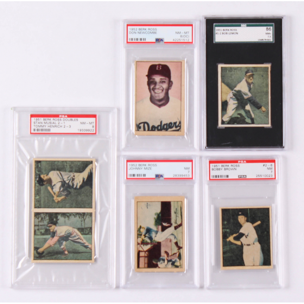 Lot of (5) Baseball Cards with 1951 Berk Ross #1-2 Bob Lemon, Doubles ...