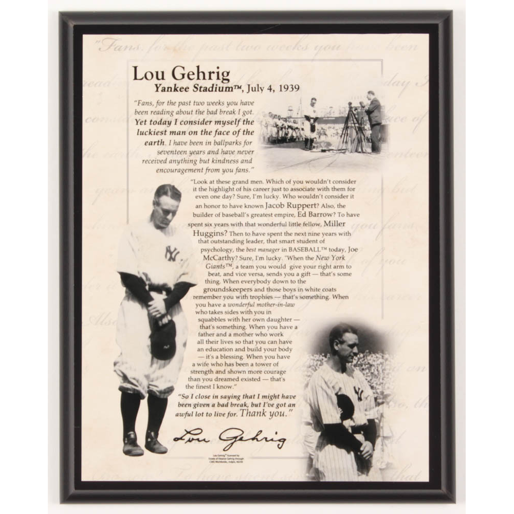 Lou Gehrig "Yankee Stadium Farewell Speech" 8x10 Commemorative Photo ...