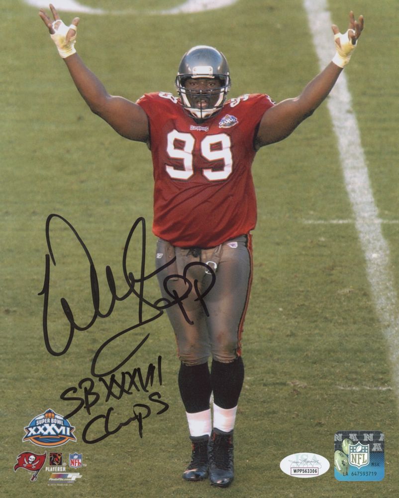Warren Sapp Signed Buccaneers 8x10 Photo Inscribed "SB XXX VII Champs ...