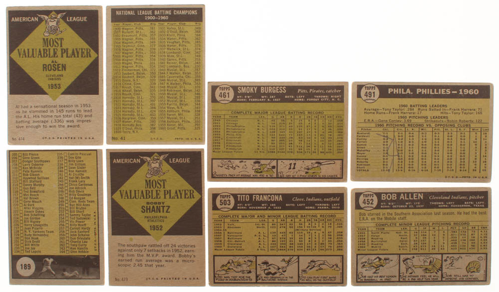 Lot of (56) 1961 Topps Baseball Cards with #473 Bob Shantz MVP, #189A ...