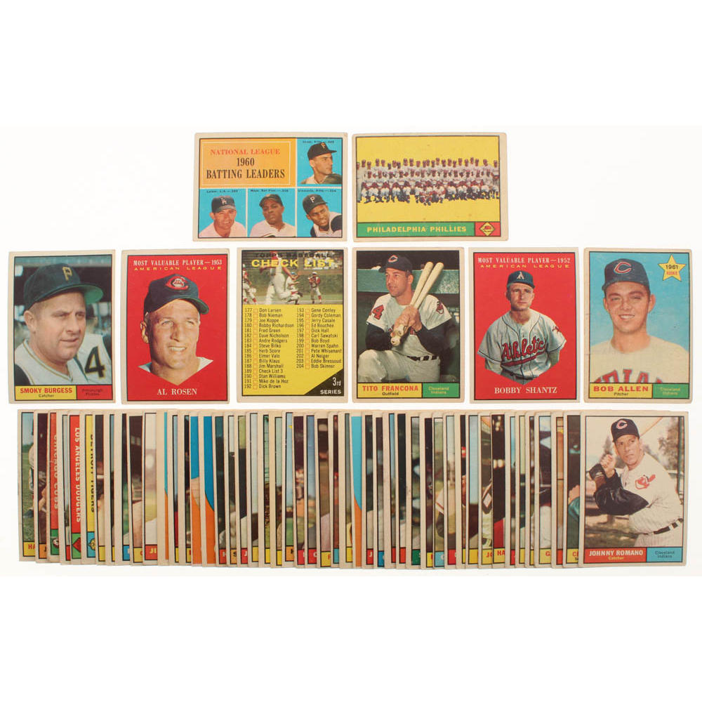 Lot of (56) 1961 Topps Baseball Cards with #473 Bob Shantz MVP, #189A ...
