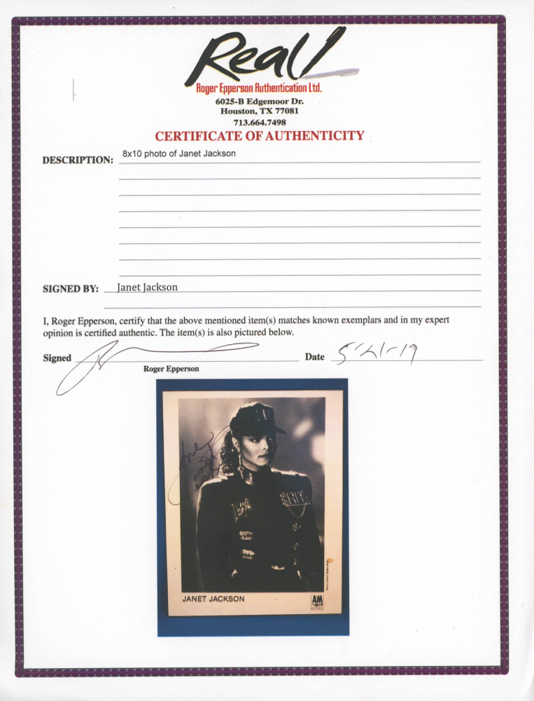 Janet Jackson Signed 8x10 Photo On Board (Real LOA) | Pristine Auction