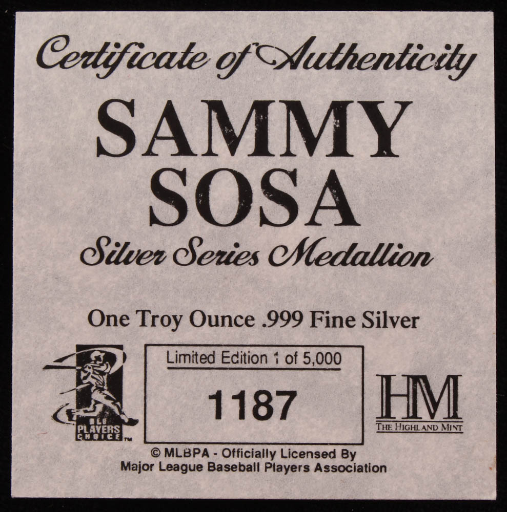 LE 1 Troy Ounce .999 Fine Silver Sammy Sosa Bullion Round | Pristine ...