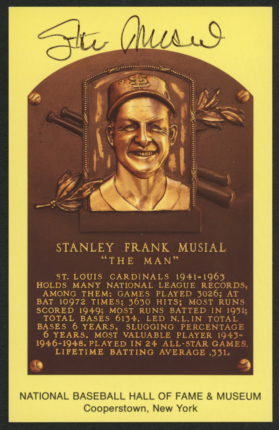 Stan Musial Signed Cardinals Hall of Fame Postcard (Slaughter ...