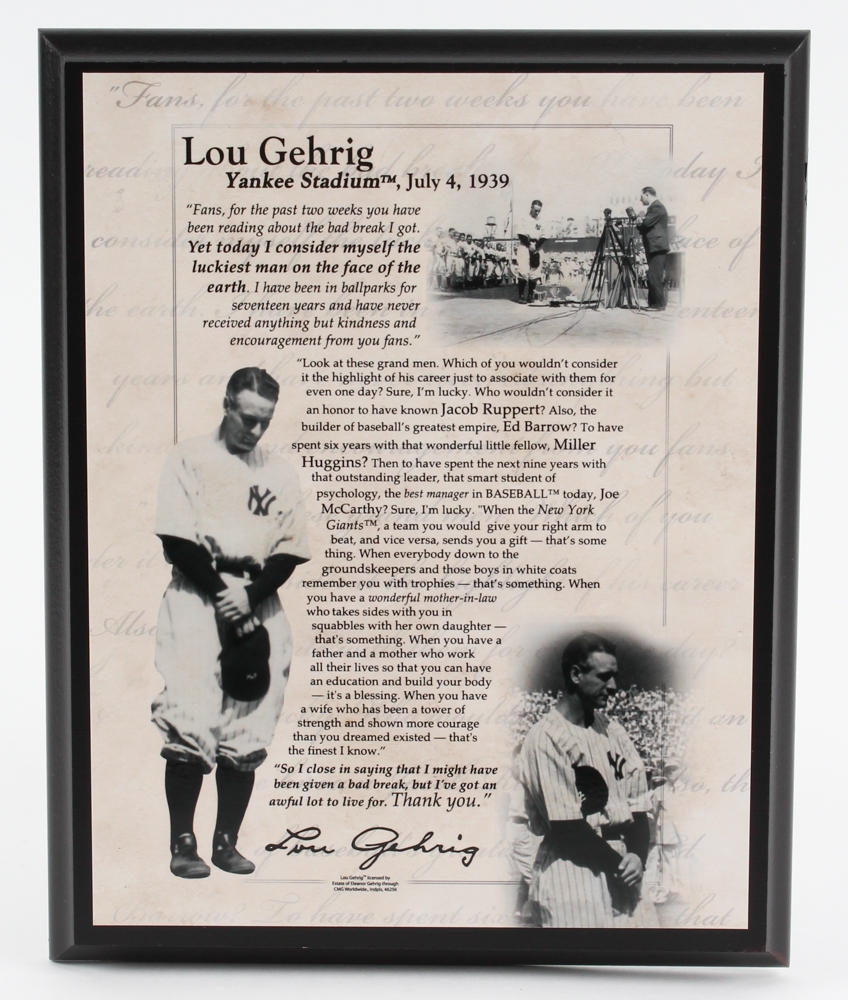 Lou Gehrig New York Yankees "Luckiest Man" 8x10 Commemorative Photo ...