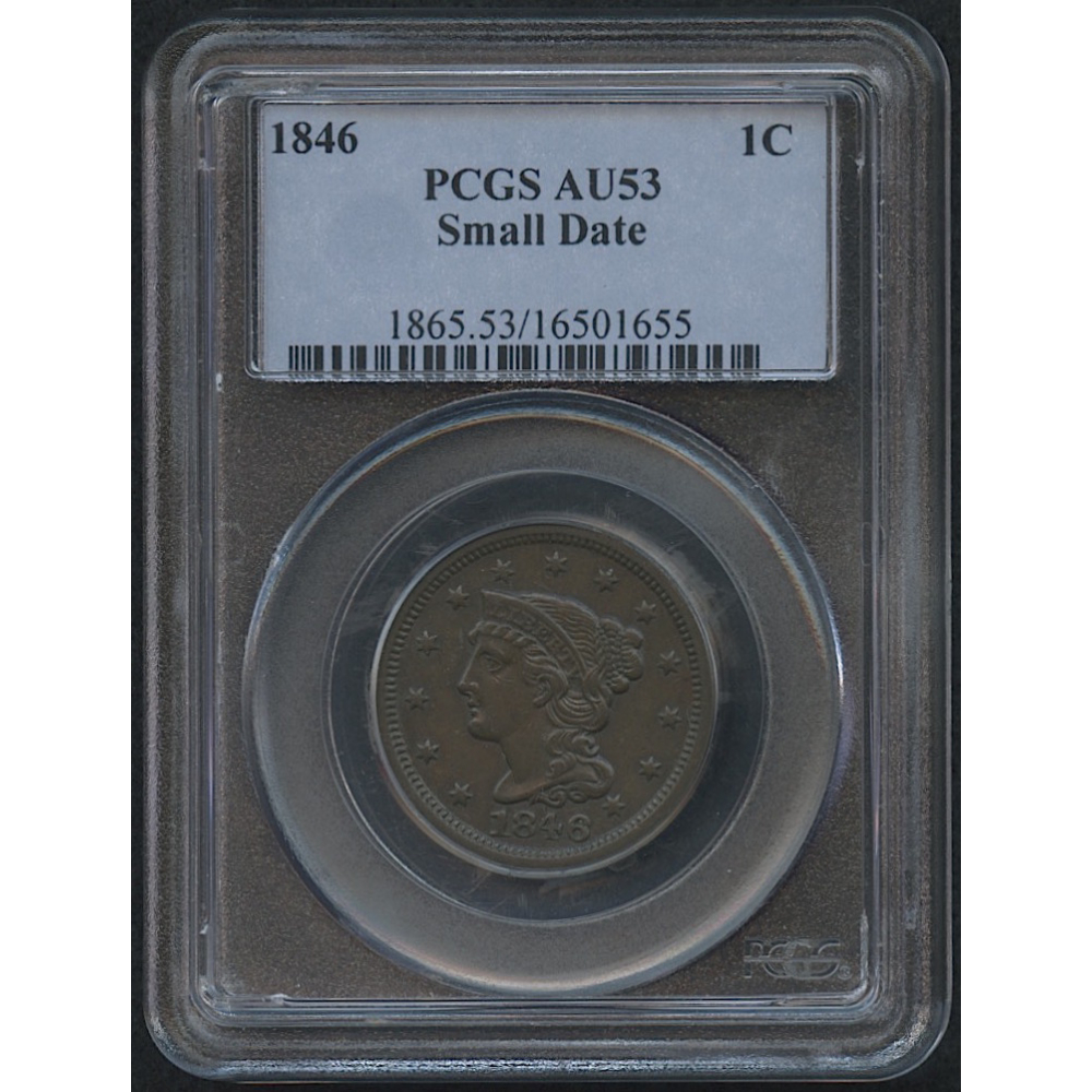 1846 1¢ Braided Hair Liberty Head Large Cent - Small Date (PCGS AU 53 ...