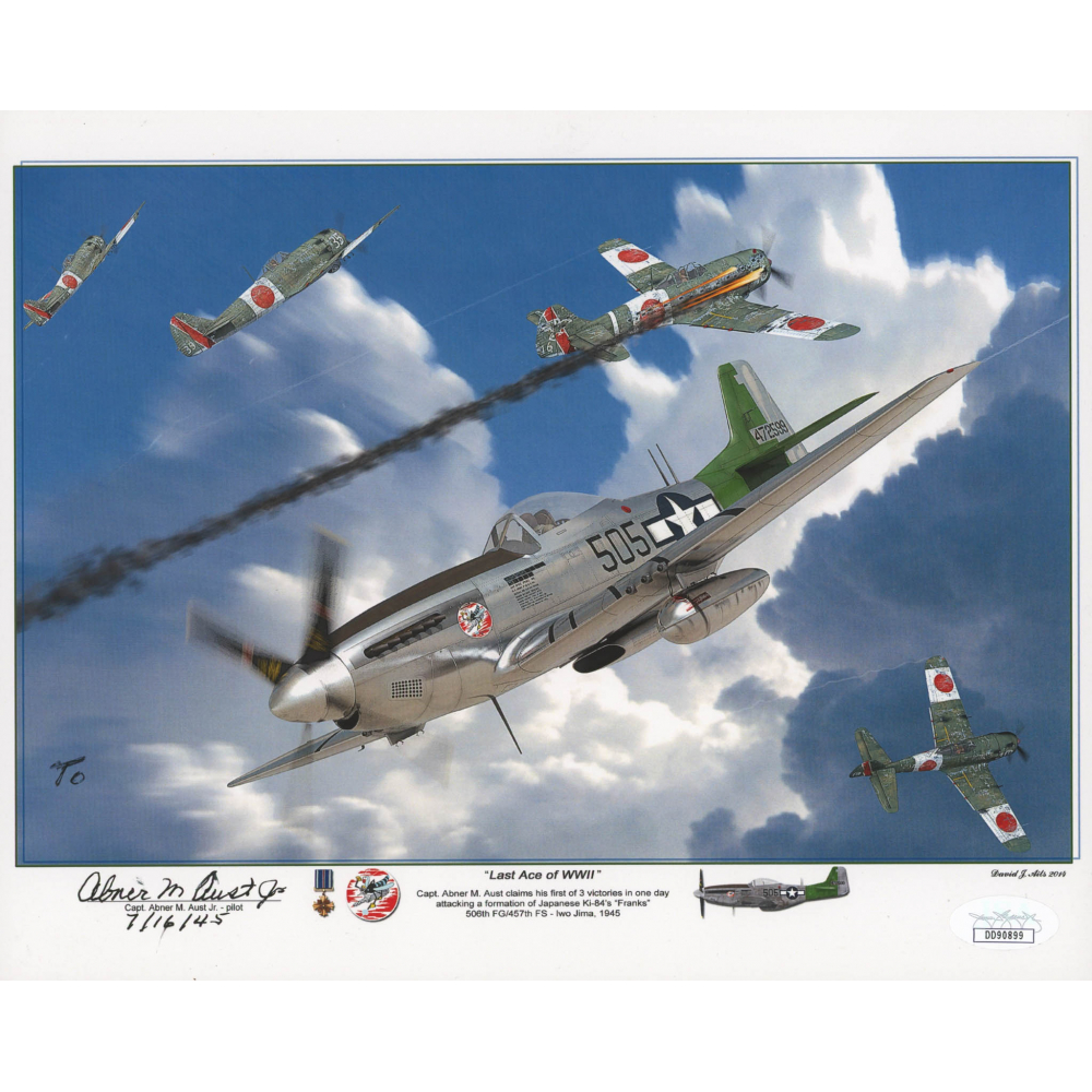 Abner M. Aust Jr. Signed "Last Ace of WWII" 8x10 Photo Inscribed "7/16 ...