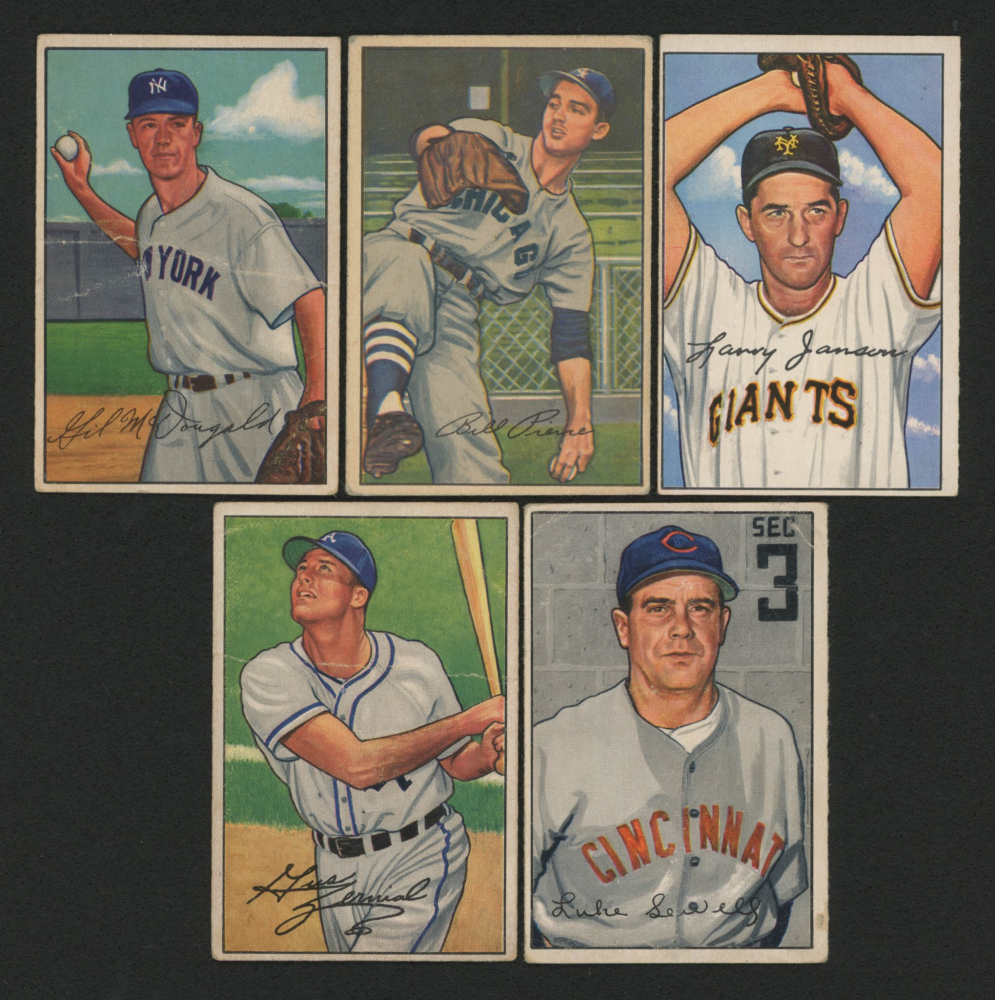 Lot of (5) 1952 Bowman Baseball Cards with #54 Billy Pierce, #33 Gil ...