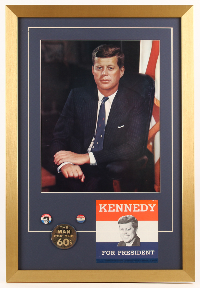 John F. Kennedy 18x26.5 Custom Framed Photo Display with (3) Original ...