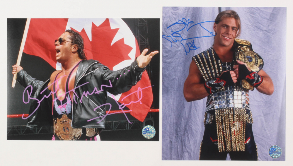 Lot of (2) Signed WWE 8x10 Photos with Bret Hart & Shawn Michaels (Pro ...
