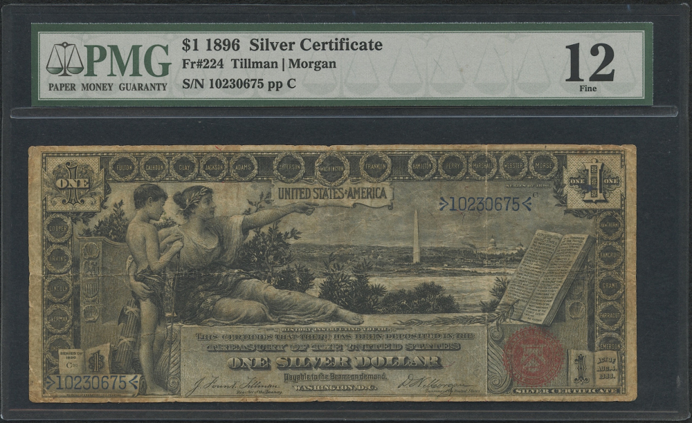 1896 $1 One Dollar "Educational Series" U.S. Silver Certificate Large ...