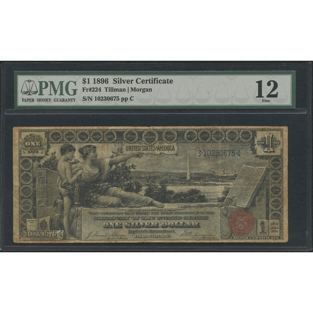 1896 $1 One Dollar "Educational Series" U.S. Silver Certificate Large ...