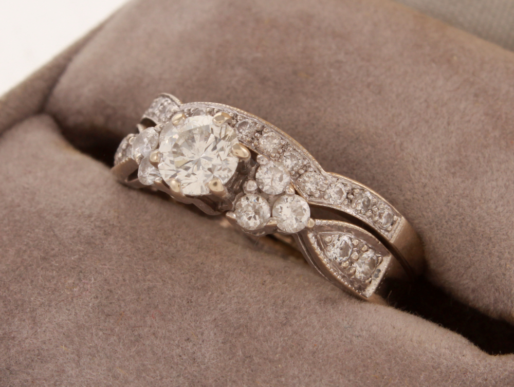 White & Gold Diamond Two Piece Wedding Set Ring | Pristine Auction