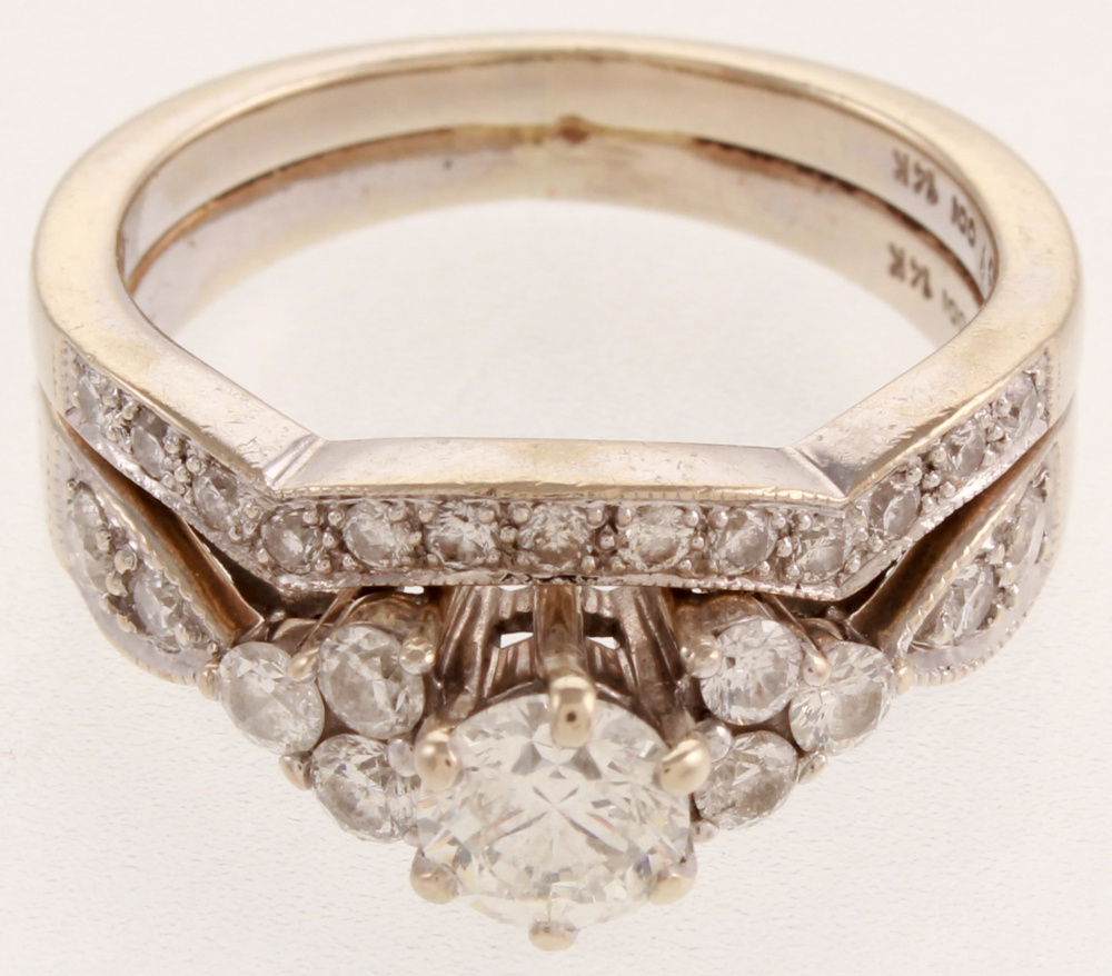 White & Gold Diamond Two Piece Wedding Set Ring | Pristine Auction