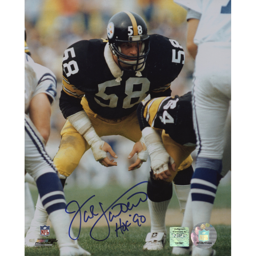 Jack Lambert Signed Pittsburgh Steelers 8x10 Photo Inscribed "HOF 90 ...