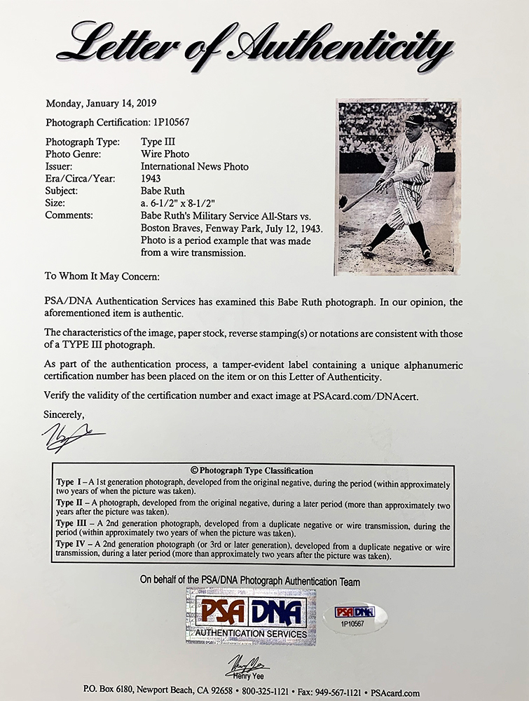 Vintage 1943 Babe Ruth War Bond Game 6.5x8.5 Photo (PSA LOA) | Pristine ...