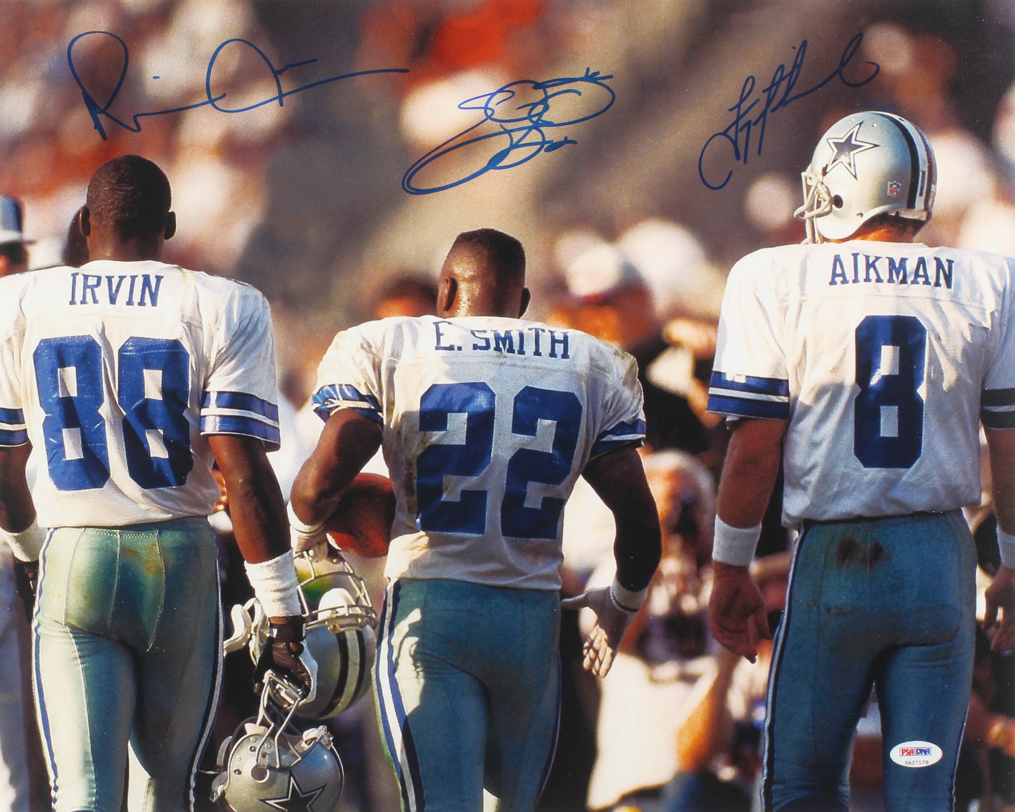 Emmitt Smith, Troy Aikman & Michael Irvin Signed Cowboys 16x20 Photo (PSA COA) | Pristine Auction