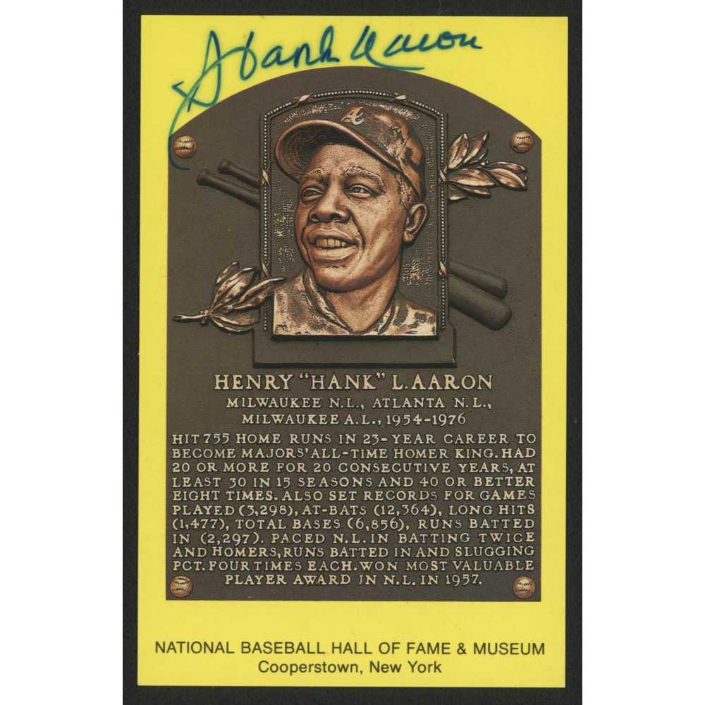 Hank Aaron Signed Gold Hall of Fame Plaque Postcard (JSA COA ...
