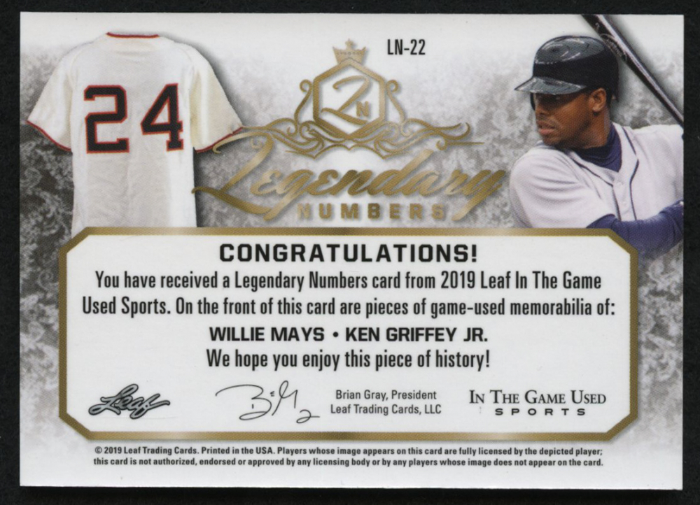 2019 ITG Used Sports Legendary Numbers Dual Memorabilia Navy Blue #LN22 ...