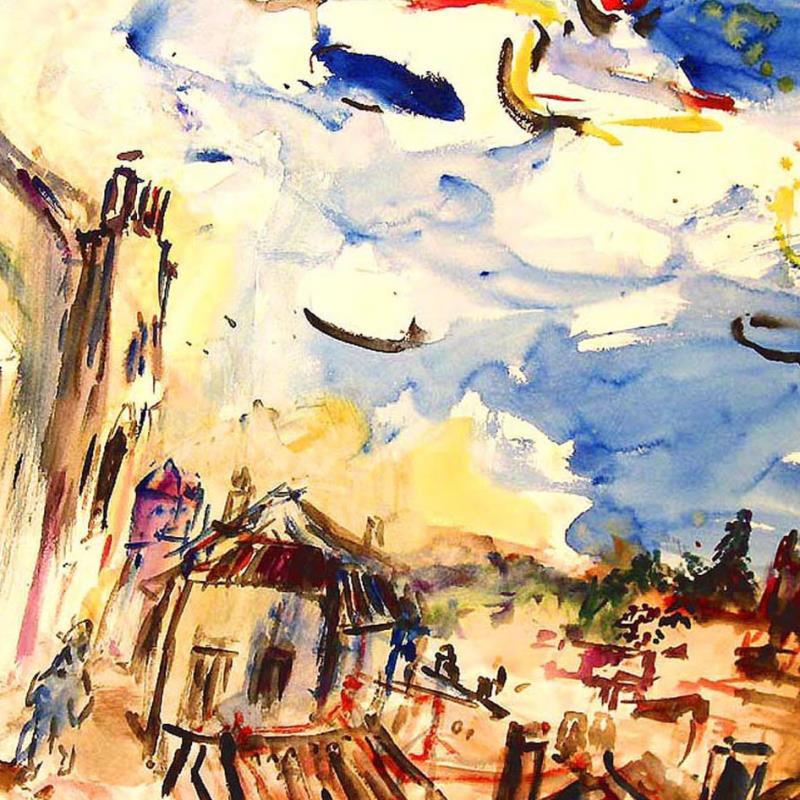 Wayne Ensrud Signed "Blue Skies Over St Emilion" 20x29 Watercolor ...
