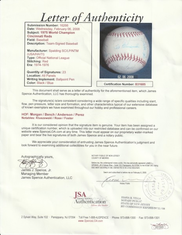 1975 Cincinnati Reds World Series Champions ONL Baseball Team-Signed by ...